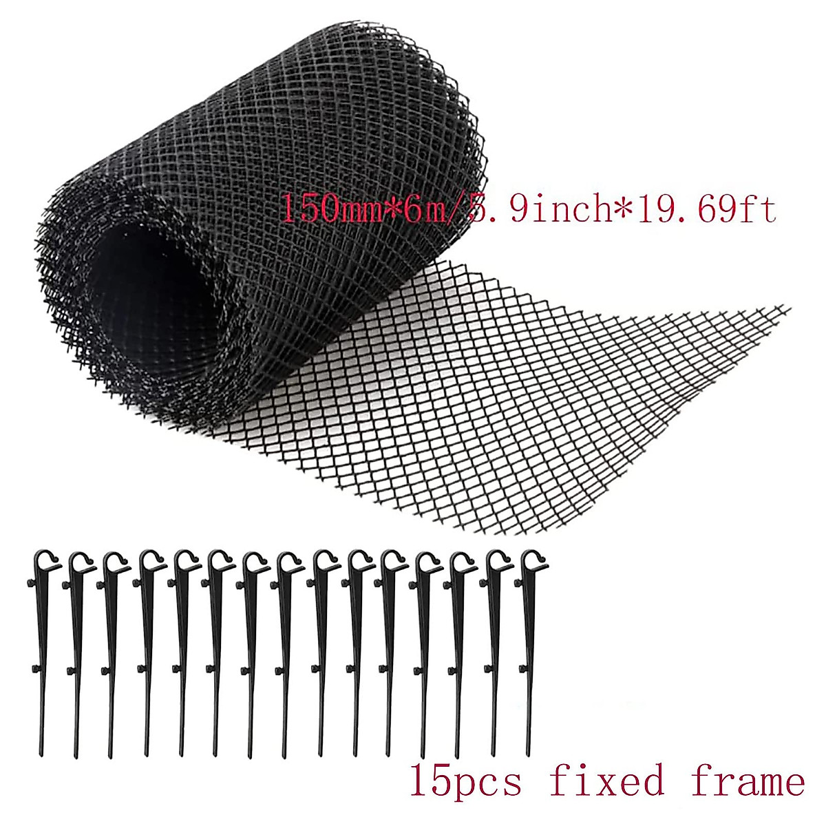 DEYROS Gutter Guard Mesh, 15cm X 6m Gutter Guards Leaf Protectors, Mesh Gutter Safeguard with 15 Fixing Hooks, Blocking Garbage Leaf Prevention Gutter Mesh for Leaves, Twigs and Branches