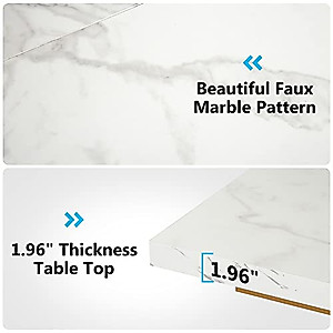 Tribesigns Modern Dining Table, 63 inch Faux Marble Wood Kitchen Table for 6 People, Rectangular Dinner Room Table with Geometric Frame for Kitchen, Dining Room (White & Gold)