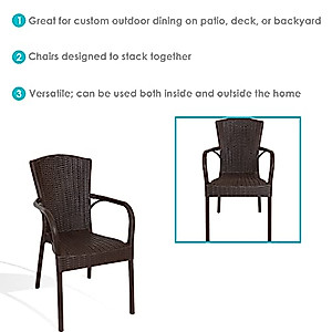 Sunnydaze Segesta All-Weather Plastic Outdoor Dining Chair - Commercial Grade Faux Wicker Design Armchair - Lawn and Garden Chair - Indoor/Outdoor Use - Wenge - 2 Chairs