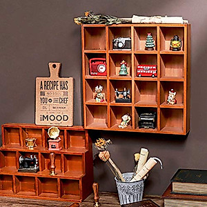 DOITOOL Freestanding Wood Shadow Box Shelf 16 Grids Rustic Wood Display Floating Shelves Farmhouse Wooden Wall Shelf for Figures Shot Glasses Spice Can or Collection
