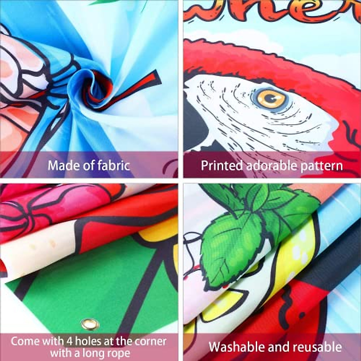 It's 5 O'clock Somewhere Backdrop Parrot Pattern Summer Tropical Sea Beach Photo Booth Backdrop Background Banner for Summer Tropical Luau Hawaiian Aloha Party Decoration Supplies, 71 x 43 Inch