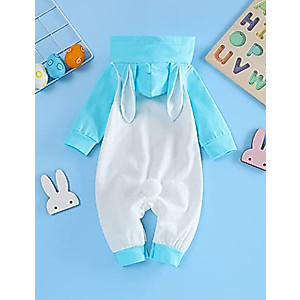 My 1st Easter Outfits Newborn Baby Boy Clothes Long Sleeve Rabbit Printed Rompers Jumpsuits Hoodies (White+Blue, 3-6Months)