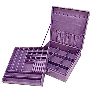 Sodynee® Purple Two-Layer Lint Jewelry Box Organizer Display Storage Case with Lock