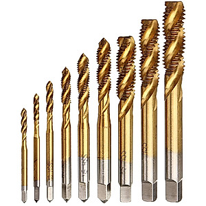 Yakamoz 9pcs Machine Screw Tap Set Titanium Spiral Flute Drill Taps Metric M2 M2.5 M3 M4 M5 M6 M8 M10 M12 Thread Tapping Tool