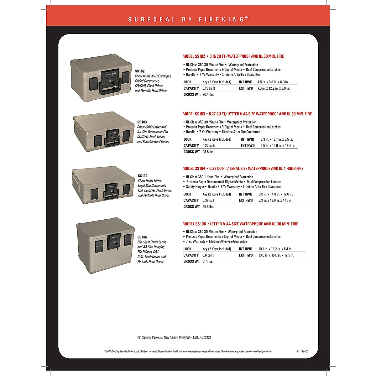 SureSeal by FireKing SS104-A 1 Hour Fireproof Waterproof Safe Chest, Fits Legal/Letter Sized Documents,0.38 CU FT Storage Capacity,Taupe