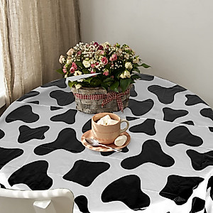 Oudain 6 Pcs 84'' Cow Tablecloth Round Tablecloth Plastic Washable Table Cloth Disposable Stain Resistant Table Cover for Picnic Camping Party Xmas Kitchen Dining Table(Black, Simple Style, 6 Pcs)