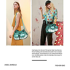 Angel Barcelo Hobo Bags for Women Soft PU Leather Shoulder Bags Fashion Hobo Bags Large Purses and Handbags Blue Green