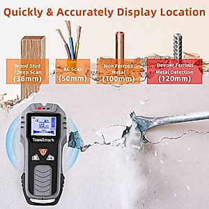 Towallmark Stud Finder Wall Scanner 5 in 1, Electronic Wall Wood Metal Stud Finder, Digital Depth Display in/cm, Positioning Hole for Center & Edge of Wood, AC Wire, Metal Pipe