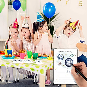 Buildinest Outer Space Birthday Party Invitations with Envelopes (20-Pack), 4"x6" Moon Planets Birthday Invitation Cards, Fill-in Style Party Invites-B16