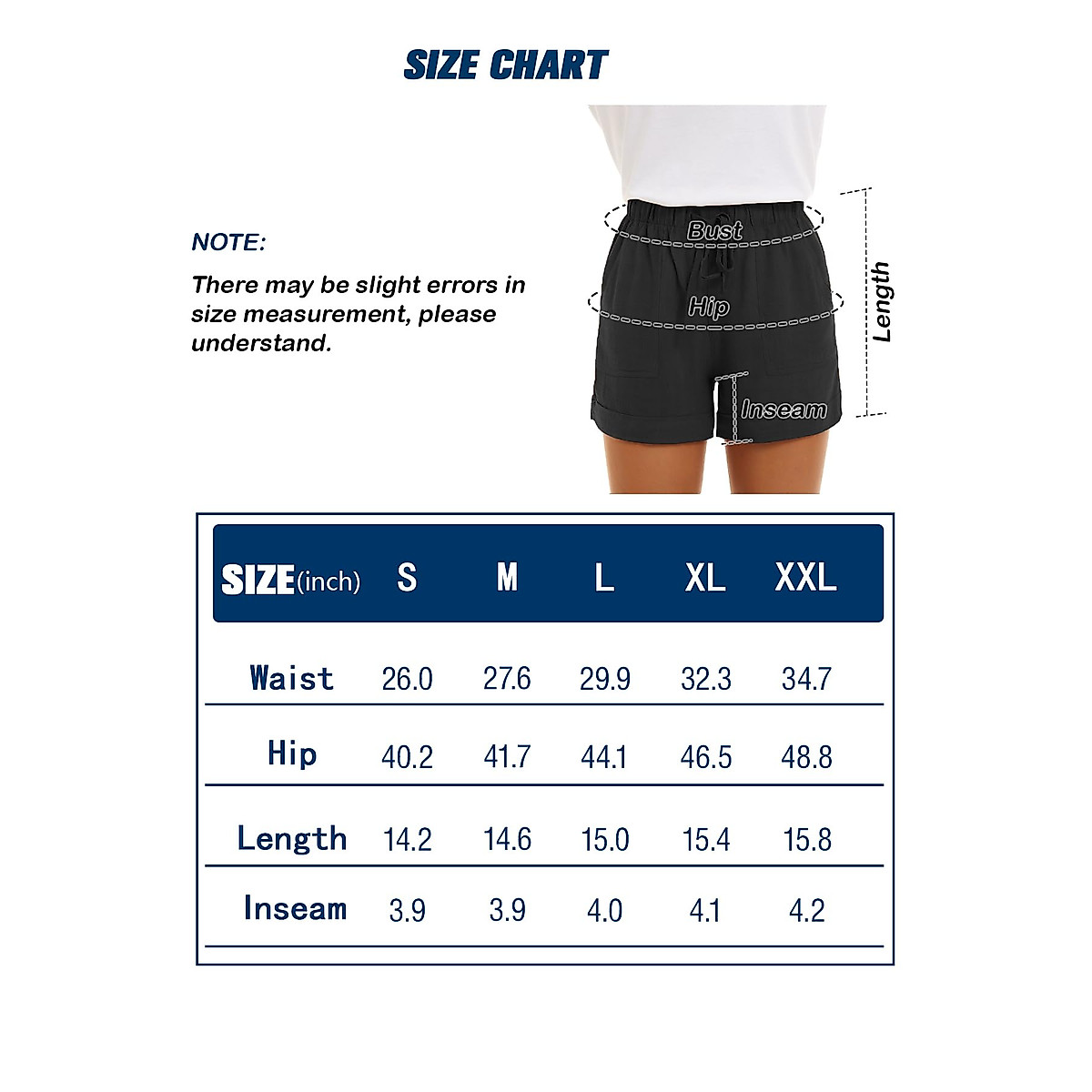 KINGFEN Womens Shorts Pull On Lounge Black Shorts for Women Casual Summer Beach Comfy Elastic Waist Drawstring Cotton Linen Short with Pockets Black X-Large