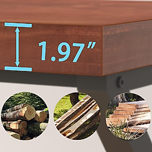 FurniChoi Solid Wood Computer Desk, Farmhouse Natural Wood Executive Office Desk, Industrial Writing Desk for Study and Work, Real Wood and Metal Computer Table for Bedroom Living room, Brown, 55 Inch