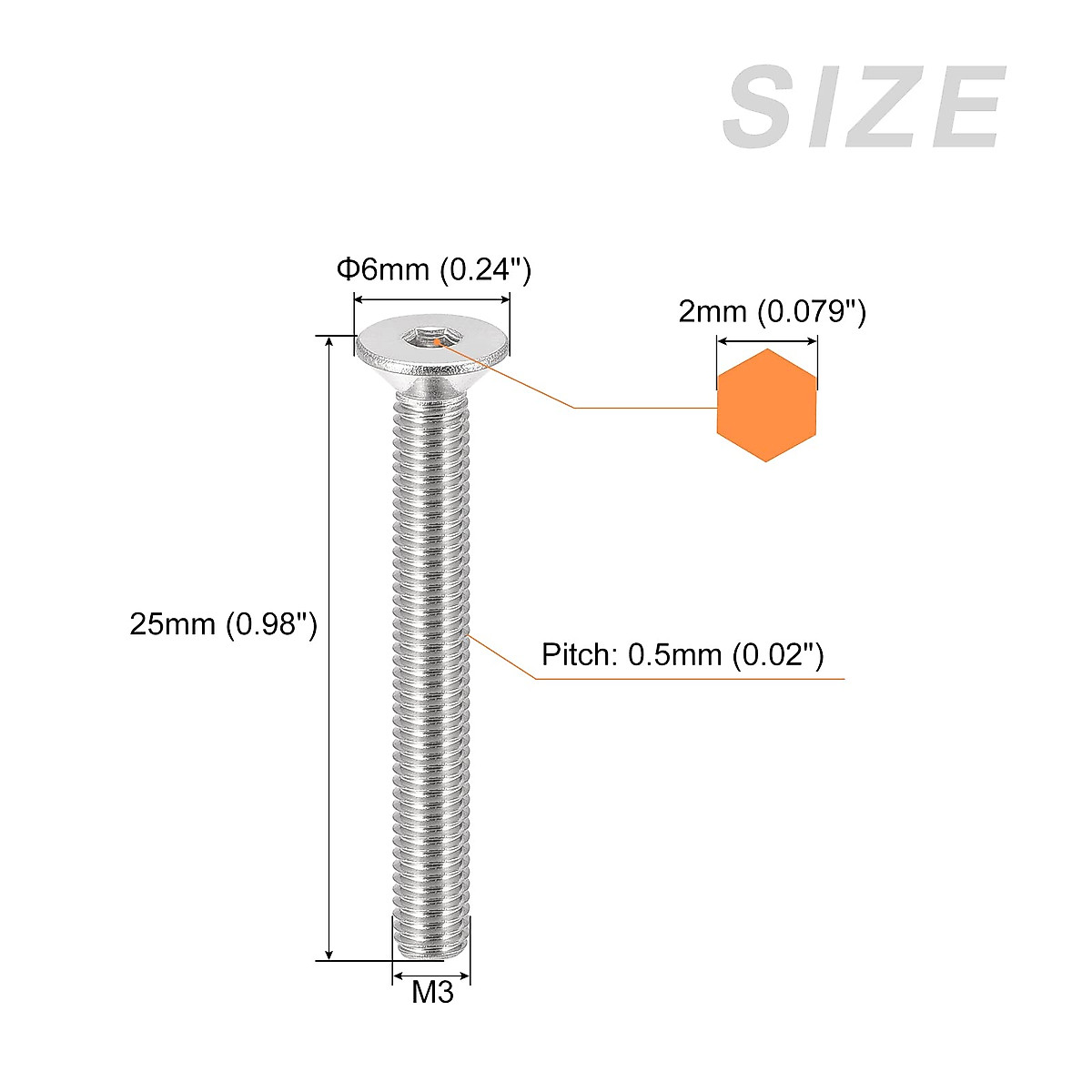 METALLIXITY Flat Head Countersunk Machine Screws, (M3x25mm) 30Pcs, 304 Stainless Steel Socket Head Cap Screws - for Machinery, Furniture, DIY