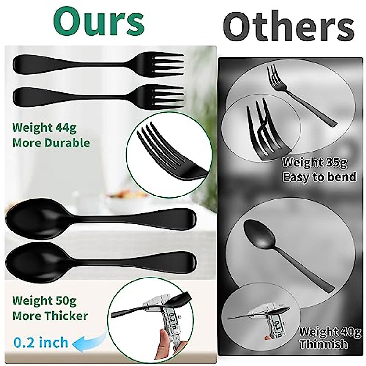 49piece Black Silverware Set with Organizer, Stainless Steel Flatware Set for 8 with Drawer Tray, Kitchen Tableware Service Cutlery Matte Steak Knives Fork Spoon for Home Restaurant, Dishwasher Safe