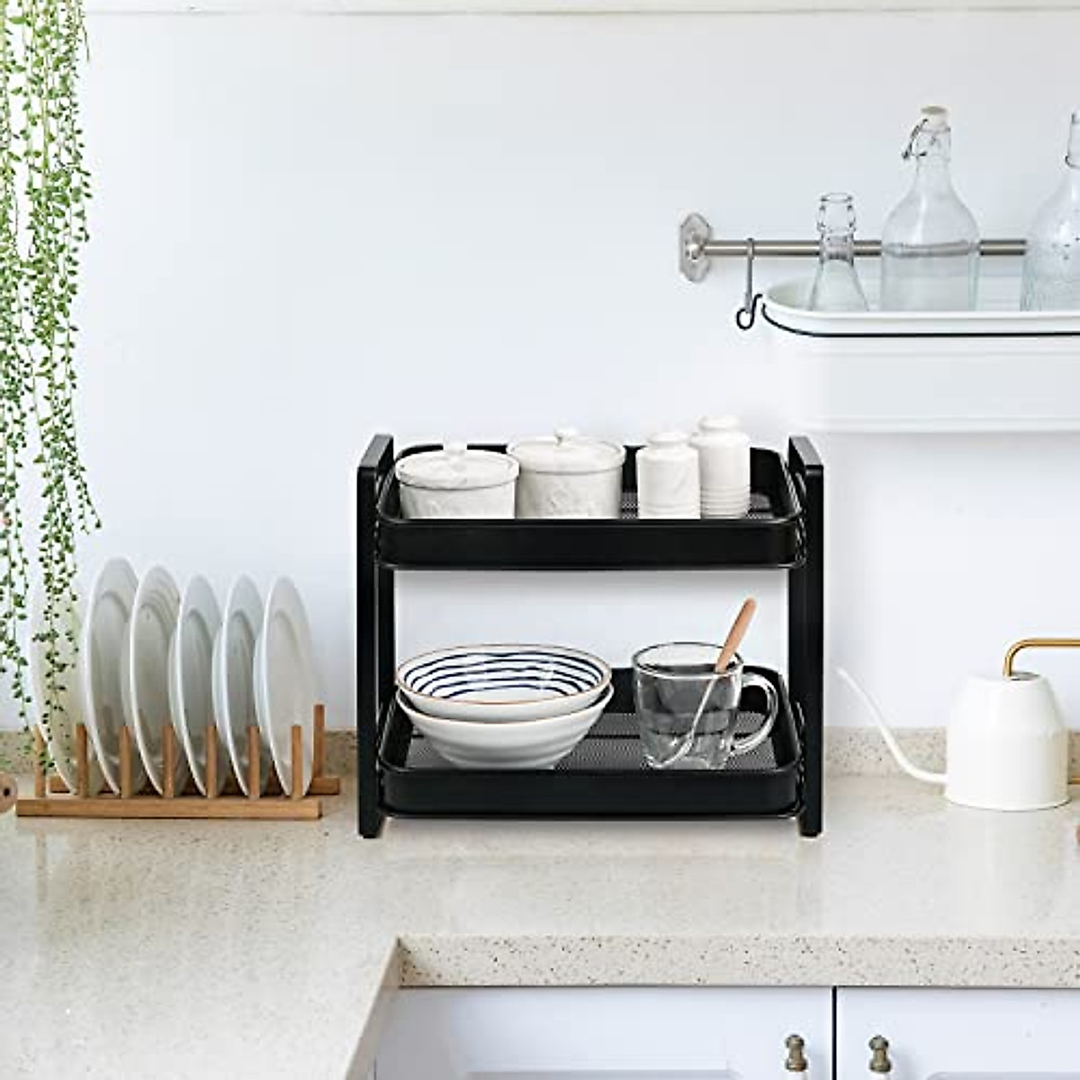 Bathroom Counter Organizer,Goporcelain 2 Tier Perfume Organizer Cosmetic Makeup Organizer for Vanity Kitchen Bathroom Organizer Countertop Vanity Shelf Tray Sink Storage Skincare Organizer Spice Rack