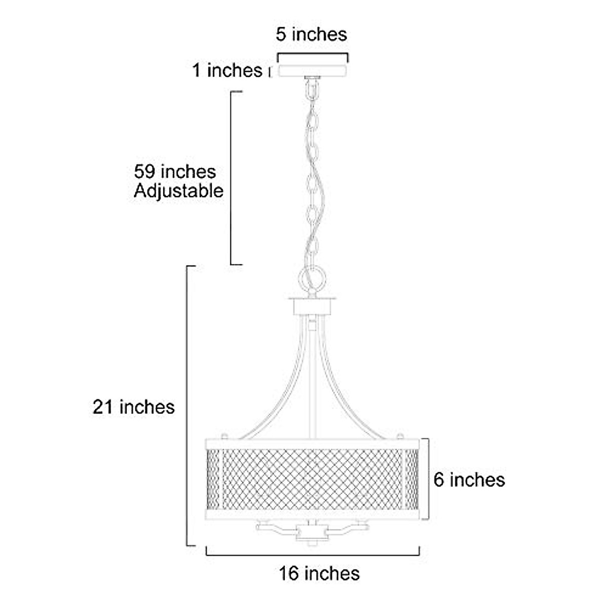 LALUZ Farmhouse Chandelier, Dining Room Light Fixture, Drum Chandeliers, 16” Width, Oil Black & Wood Painted Finish