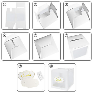 QIKSION Wedding Card Box for Reception, Frosted with White Border Gift Card Box for Wedding, Bridal & Baby Showers, Wishing Well Party, Birthdays, Retirements, Open Houses, Anniversaries