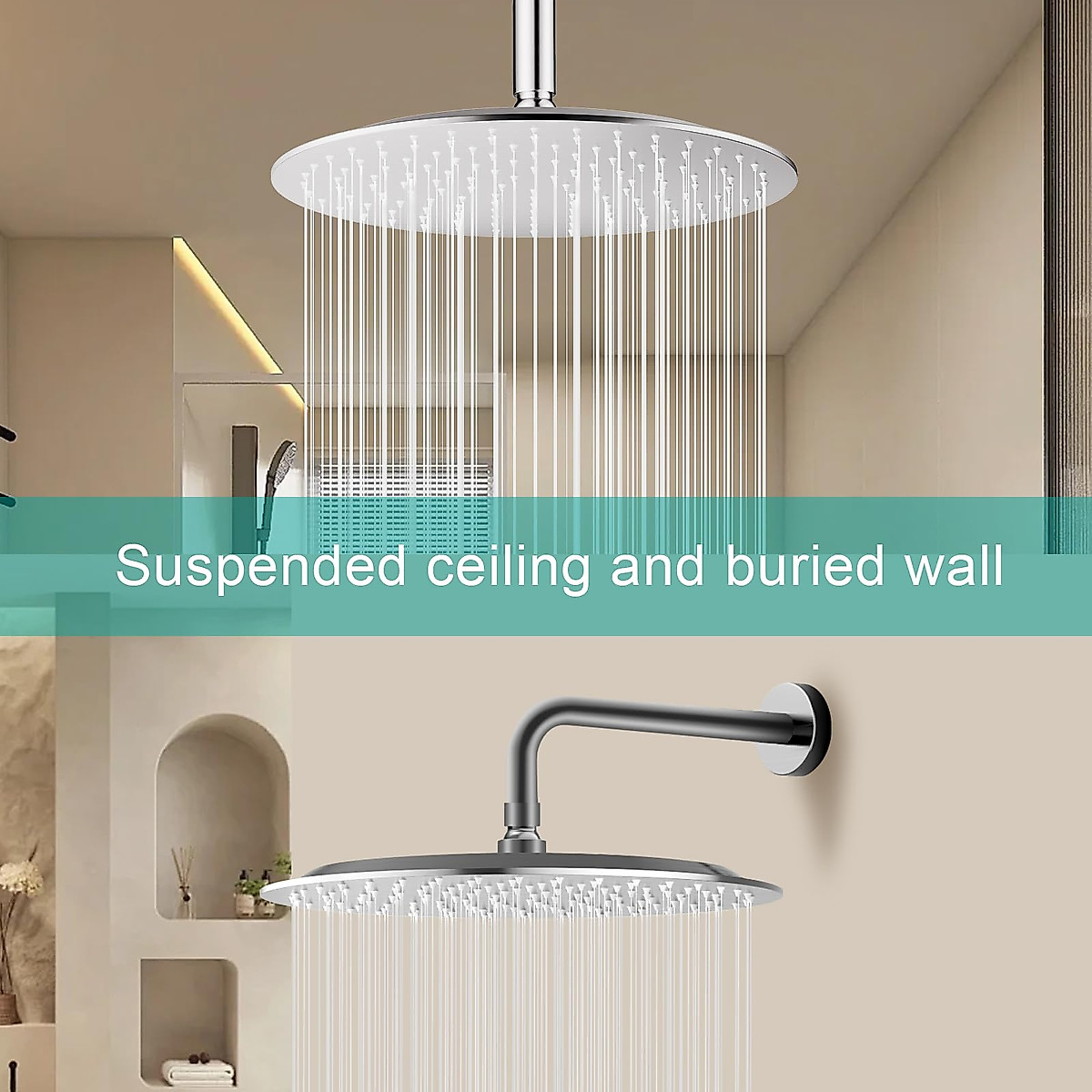 AULEEND 12 Inch Round Shower head, High Flow Stainless Steel Rainfall Shower Head, High Pressure Design (Brushed Nickel, 12)