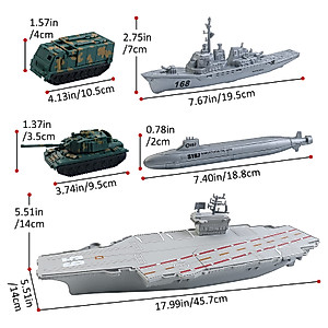 deAO Aircraft Carrier Toy with Scale Model Warplanes Warships Military Vehicles Battleship Helicopter Planes Trucks Tank Army Men Toys for Kids Boys Girls 18 Inches