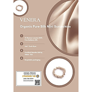 Vénera Skinny Silk Scrunchies - Frizz&Breakage Prevention-Hair Care Ponytail Holders for Women-100% Pure 22 Momme Mulberry Silk Hair Ties(Pink-Cream-Caramel)