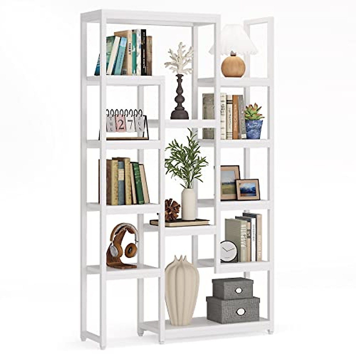 TRIBESIGNS WAY TO ORIGIN 6-Tier White Bookshelf and Bookcase, 70.9-inch Tall Bookcase with 12-Shelf Open Display Shelves, Modern Industrial Book Storage Organizer for Living Room, Home Office