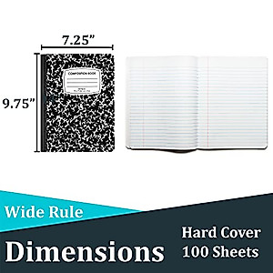 VEEBOOST Composition Notebooks, Wide Ruled Composition Notebook, Hard Cover Marble Composition Notebook, 100 sheets (200 Pages) (48, Wide Ruled)