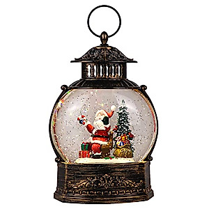 DRomance Christmas Singing Snow Globe Lantern Battery Operated USB Powered Lighted Water Glitters Music Snow Globe Holiday Decoration for Women Children(Santa, 6 x 3.2 x 11 Inches)