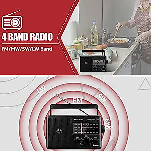 Retekess TR626 Portable AM FM Radio with Bluetooth, Plug in Radio, LW, DSP chip,Powered by AC or D Battery, Short Wave Radios for Garages,Home,Outdoors