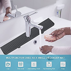 30 inch Kitchen Sink Splash Guard, Silicone Faucet Splash Guard, Large Size Silicone Sink Mat for Kitchen Bathroom, Faucet Handle Drip Catcher Tray (Black)