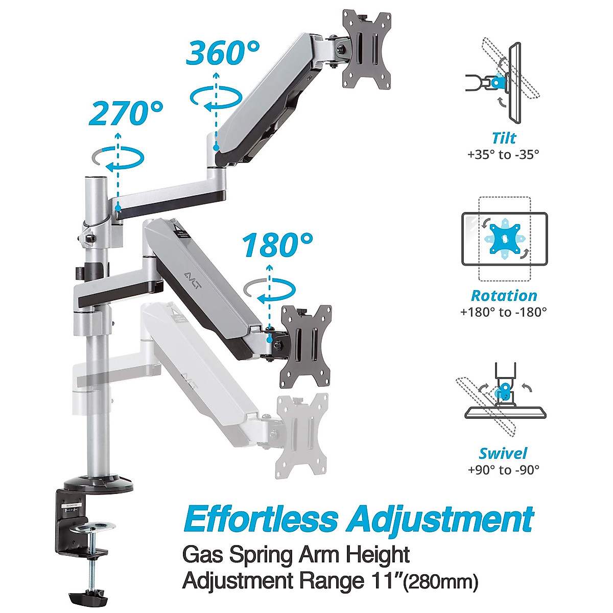 AVLT Dual 13"-32" Stacked Monitor Arm Desk Mount fits Two Flat/Curved Monitor Full Motion Height Swivel Tilt Rotation Adjustable Monitor Arm - Extra Tall/VESA/C-Clamp/Grommet