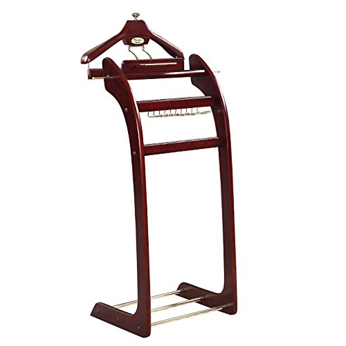Proman Products Windsor Signature Valet Stand VL36158 with Tray, Detachable Contour Hanger, Trouser Bar, Tie Rack, 13.5" W x 16.5" D x 45" H, Dark Mahogany