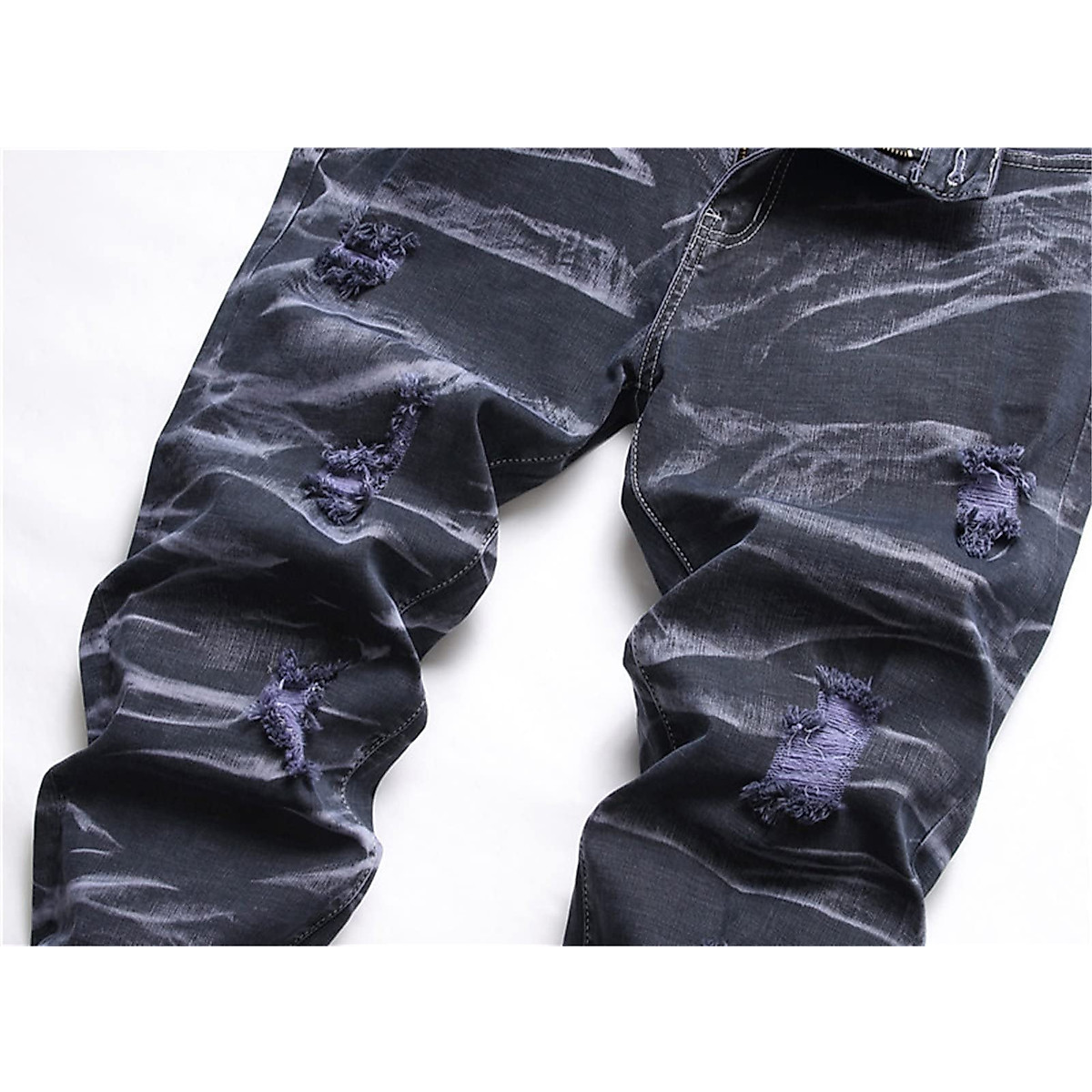 Men's Stylish Tied Dyed Jeans Ripped Stretch Printed Slim Fit Denim Pants Casual Straight Washed Distressed Jean (Purple,30)