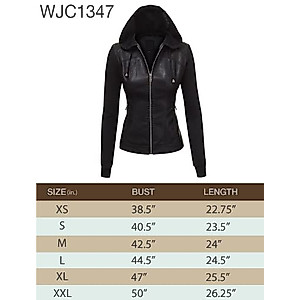 Lock and Love LL WJC1347 Womens Faux Leather Zip Up Moto Biker Jacket with Hoodie XL Black_Black