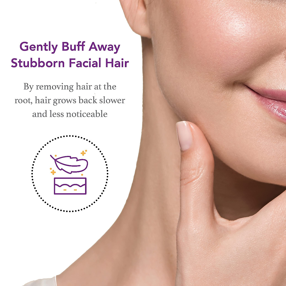 Hair Off Facial Buffer - Painless & Chemical Free Facial Hair Remover & Gentle Face Exfoliator - Hair Eraser to Slow Regrowth on Chin, Lip & Cheeks (3 Buffers Per Box, Pack of 4)