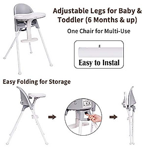 HAN-MM High Chair Folding,One Click fold,Save Space, Detachable Double Tray, Infant Chair, Car Traveling, 3 in 1 Convertible, 3-Point Harness, Adjustable Footrest, Non-Slip Feet, Adjustable Legs