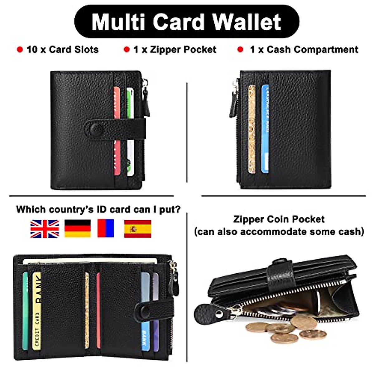 FALAN MULE Small Wallets for Women RFID Blocking Slim Bifold Leather Womens Wallet with Zipper Coin Purse