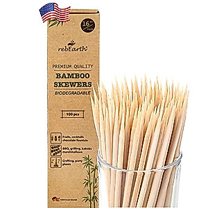 Reusable Natural Bamboo Skewers for BBQ, Kabob, Appetizer, Chocolate Fountain, Crafting, Party - 16 Inch Kebab BBQ Sticks & Skewer Wooden Skewers (100 PCS) - Thick Ideal for Grilling