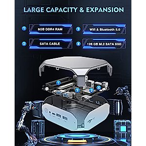 ATOPNUC Mini PC Ubuntu,AMD A9 9400 APU(up to 3.2Ghz) Linux Computer 8GB RAM 128GB SSD,Mini Desktop Computer Suppport 4K Dual HDMI/2.4&5G WiFi/BT5.0/Gigabit Ethernet/VESA/Auto Power On