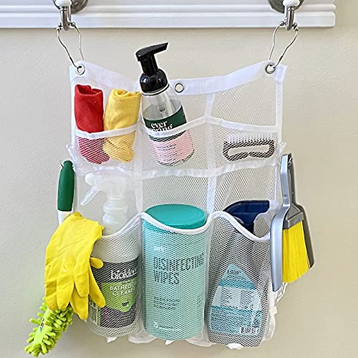 Evelots Mesh Shower Caddy-6 Pockets-Hook for Brush-Holes for Bottle-Dry Fast