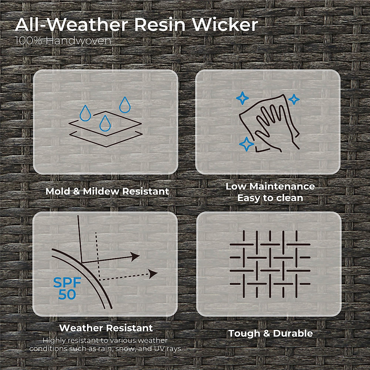 CHITA Patio Wicker Chair, 360° Swivel Outdoor Rattan Chair with Thickened Cushions for Backyard, Poolside, Garden or Porch, Blue Cushions with Grey Wicker