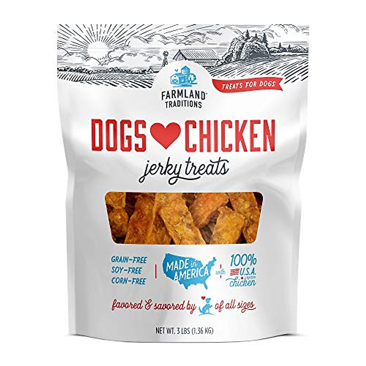 Farmland Traditions Dogs Love Chicken Premium Two Ingredients Jerky Treats for Dogs (3 lbs USA Raised Chicken)