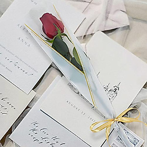 BEISHIDA 100 PCS Single Rose Sleeve Single Flower Wrapping Bags Single Rose Packaging Cellophane Flower Sleeves for Florist Bouquet Supplies Mother's Day Valentine's Day (White and Gold Edge)