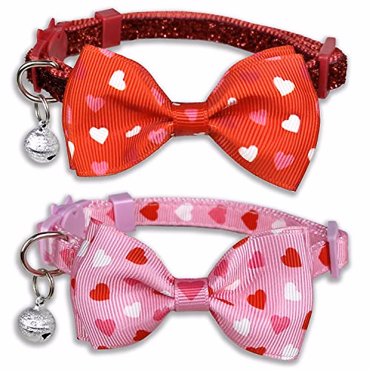 Pohshido Valentine's Cat Collar with Bow Tie and Bell, Holiday Breakaway Loving Heart Kitty Kitten Collar for Girls and Boys Male Female Cats (Love Song)