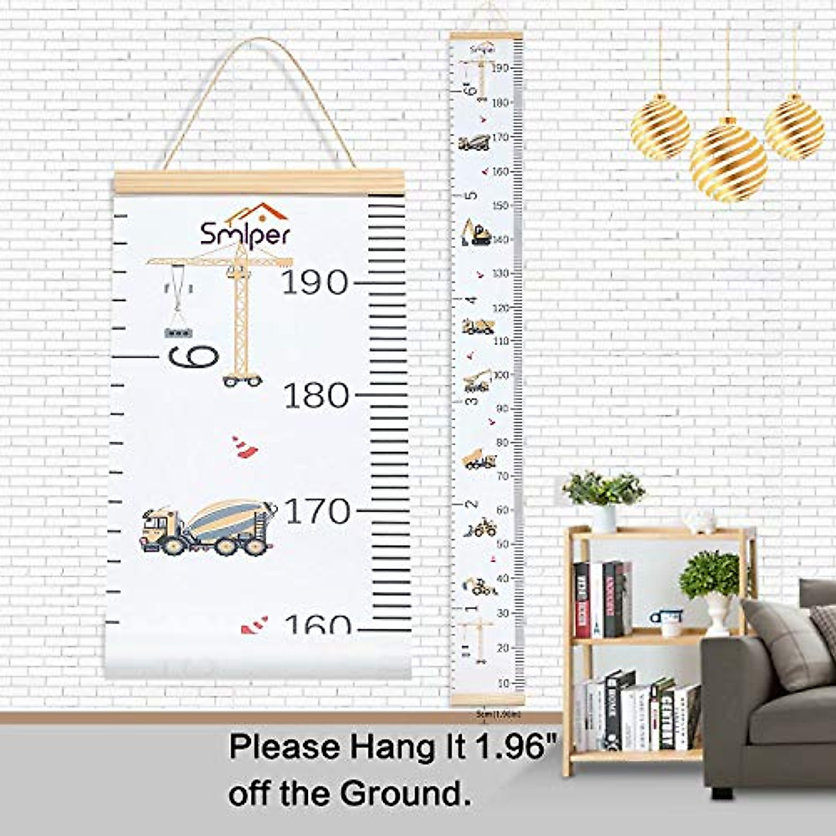 Smlper Growth Chart for Kids,Child Height Chart Ruler for Wall,Wood Frame Fabric Canvas Height Measurement Ruler for Kids Nursery Room,Removable Wall Decor 79"x7.9"