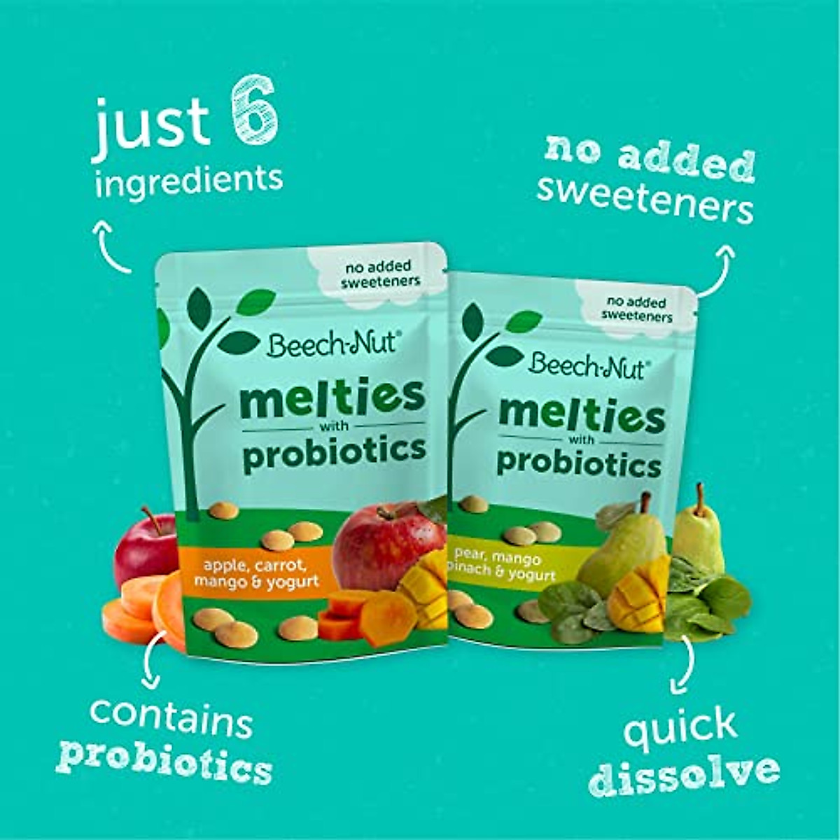 Beech-Nut Probiotic Melties Baby & Toddler Snack Melts, Apple Carrot Mango Yogurt, 1 oz (7 Pack)