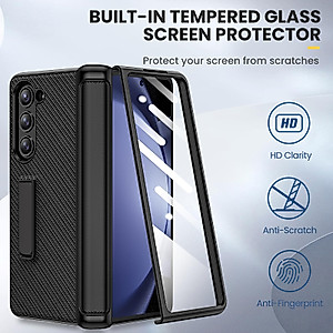 Ruky for Galaxy Z Fold 5 Case, with Magnetic Kickstand and Hinge Protection, Full Body Case Built-in Screen Protector, PU Leather Phone Case for Samsung Galaxy Z Fold 5, Carbon Fiber