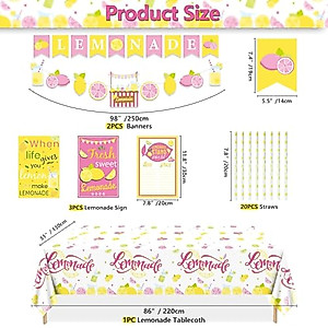 Lemonade Stand Decorations - Lemonade Banner, Lemonade Stand Sign, Lemon Straw for Kids Summer Bridal Shower Birthday Party Lemonade Stand Supplies