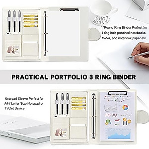 Toplive Padfolio Folder 3 Ring Binder PU Leather Portfolio, Business Interview Resume Portfolio A4/ Letter Size Document Organizer with Clipboard for Women Men, Pink