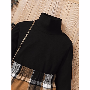 Floerns Girls 2 Piece Outfit High Neck Tee Shirt with Plaid Mini Skirt Set Black Multi 8 Years