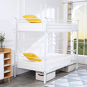 Bonnlo Bunk Bed Twin Over Twin, Metal Bunk Beds White for Girls/Boys/Adults, Anti-Slip Flat Step, No Box Spring Needed