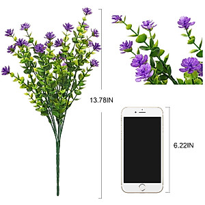 Momkids 4 Pcs Sprlng Artifical Flower & Plant Outdoor Uv Resistant Faux Plastic Floral Fake Greenery Shrubs Hanging Plant Planter for Home Garden Window Box Balcony Porch Decoration (Purple)
